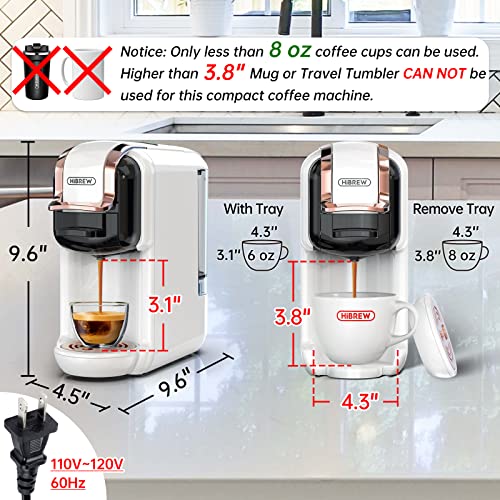 Compact Coffee Maker for Single Pods, HiBREW 5-in-1 Espresso Machine for Kcup*/Nes* Original/DG*/ESE Pod/Espresso Powder Compatible, Cold/Hot Mode, 20 oz Removable Reservoir, LED Bars Indicator,19 Bar