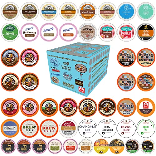 Variety Pack of Coffee, Tea, and Hot Chocolate - Great Sampler of Coffee, Tea, and Hot Cocoa for Keurig K Cups Machines - Great Gift for Coffee Lovers, No Duplicates, 50 Count (Pack of 1)