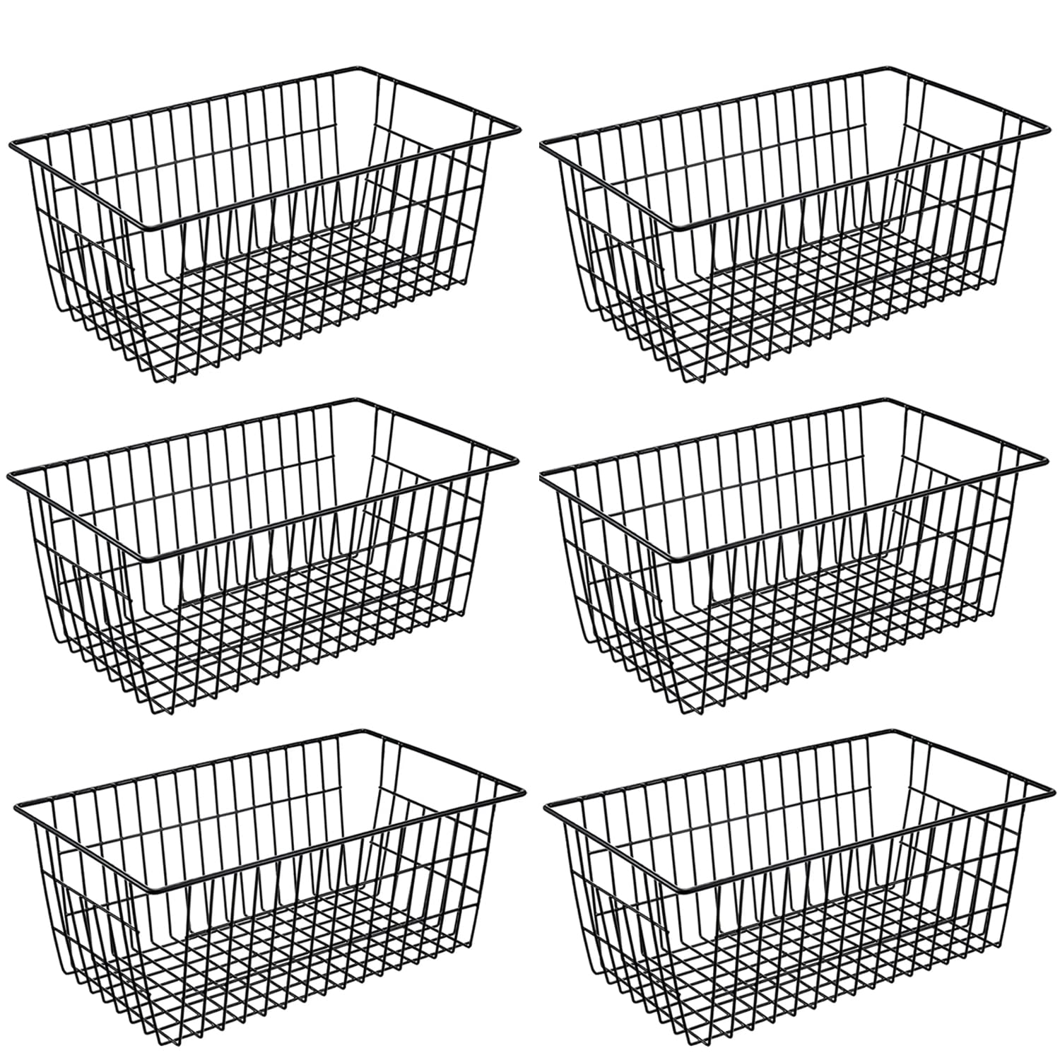 GEDLIRE 15.2" Metal Wire Baskets for Organizing 6 Pack, Household Pantry Storage Freezer Organizer Bins with Handles, Freezer Baskets for Upright Freezer, Refrigerators, Kitchen Cabinets, Black