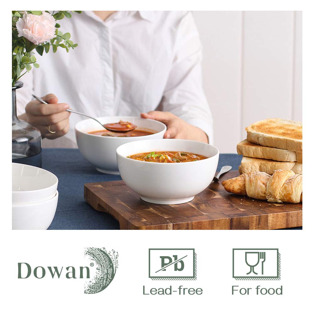DOWAN Ceramic Soup Bowls, Cereal Bowl, 22 Ounce Bowls Set, Chip Resistant, Dishwasher & Microwave Safe, Porcelain Bowls for Kitchen, White Bowls for Cereal Soup Rice Pasta Salad Oatmeal, Set of 4