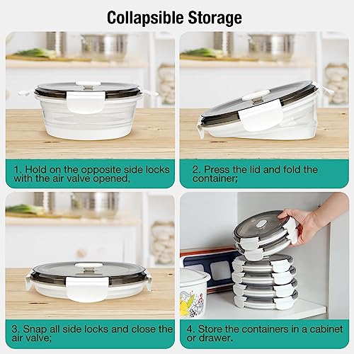 GREENTEC 2 Pack Collapsible Food Storage Containers with Lid, Airtight Meal Bowls, Meal Box for Travel, Picnic, Camping, Dishwasher Microwave Freezer Safe, BPA Free, Large