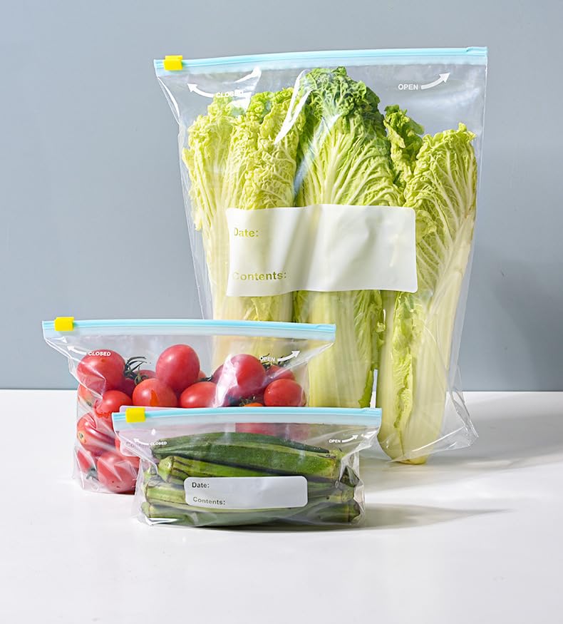 15pcs Ziplock Bags,Food Storage Freezer Bags,Resealable Slider Zip Stand and Fill Expandable Bottom Freezer and Microwave Safe