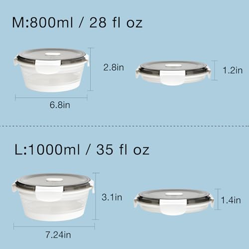 GREENTEC 2 Pack Collapsible Food Storage Containers with Lid, Airtight Meal Bowls, Meal Box for Travel, Picnic, Camping, Dishwasher Microwave Freezer Safe, BPA Free, Large