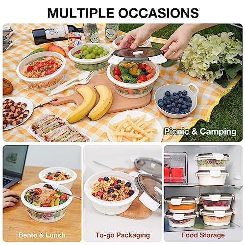 GREENTEC 2 Pack Collapsible Food Storage Containers with Lid, Airtight Meal Bowls, Meal Box for Travel, Picnic, Camping, Dishwasher Microwave Freezer Safe, BPA Free, Large
