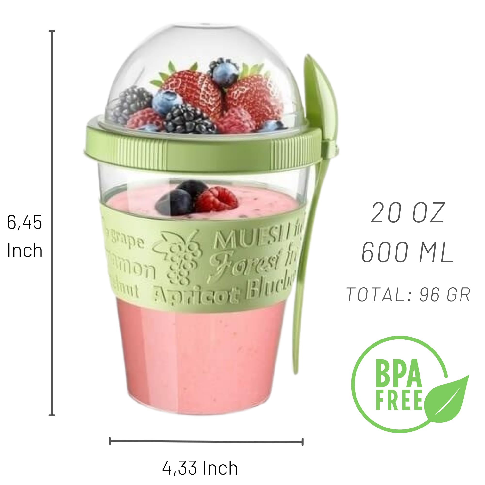 Fairway Finds 4 Pack of 20 oz Yogurt Parfait Cups With Lids Reusable Crunch Cup Portable Cereal Cup Meal Planning Containers Milk Granola Yoghurt Carrying Container Cereal on the go Lids and Spoons