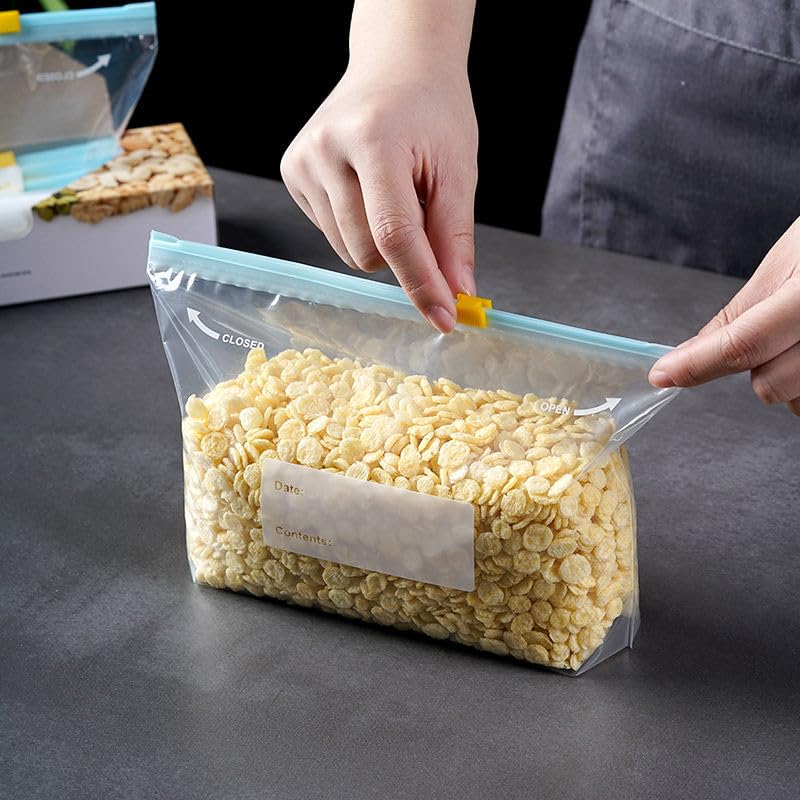 15pcs Ziplock Bags,Food Storage Freezer Bags,Resealable Slider Zip Stand and Fill Expandable Bottom Freezer and Microwave Safe