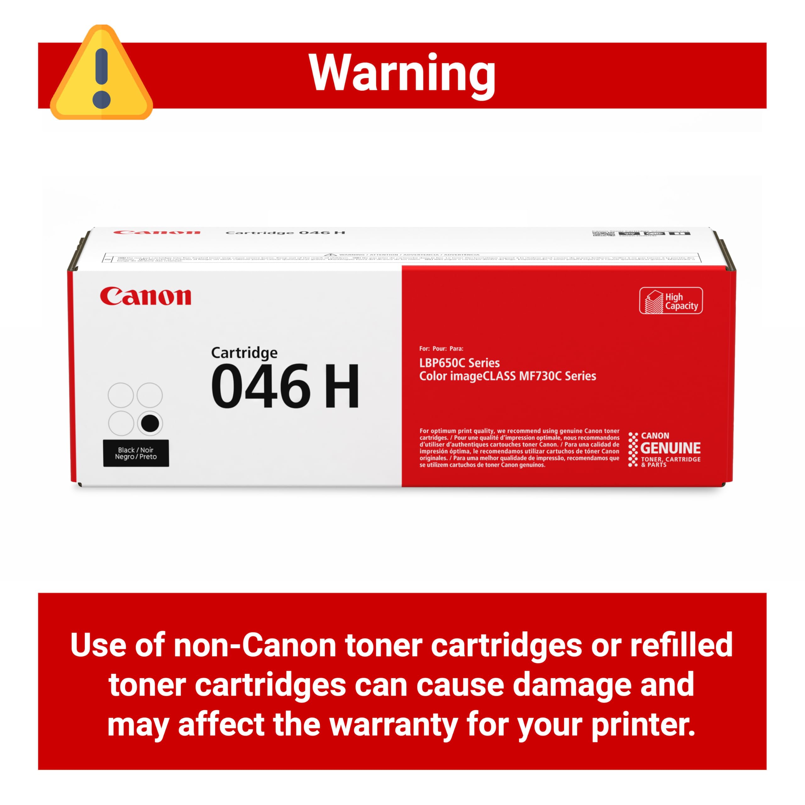 Canon Genuine Toner, Cartridge 046 Black, High Capacity (1254C001), 1 Pack, for Canon Color imageCLASS MF735Cdw, MF733Cdw, MF731Cdw, LBP654Cdw Laser Printer