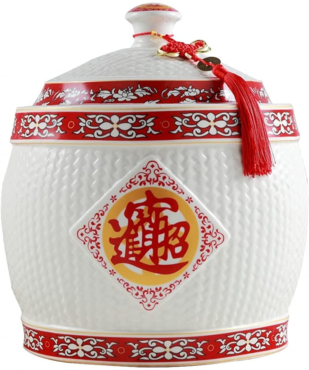 FORREC Rice Dispenser Large Capacity Ceramic Sealed Storage Tank Airtight Rice Bucket Grain Storage Bin Cereal Dispenser Container -21 * 24cm