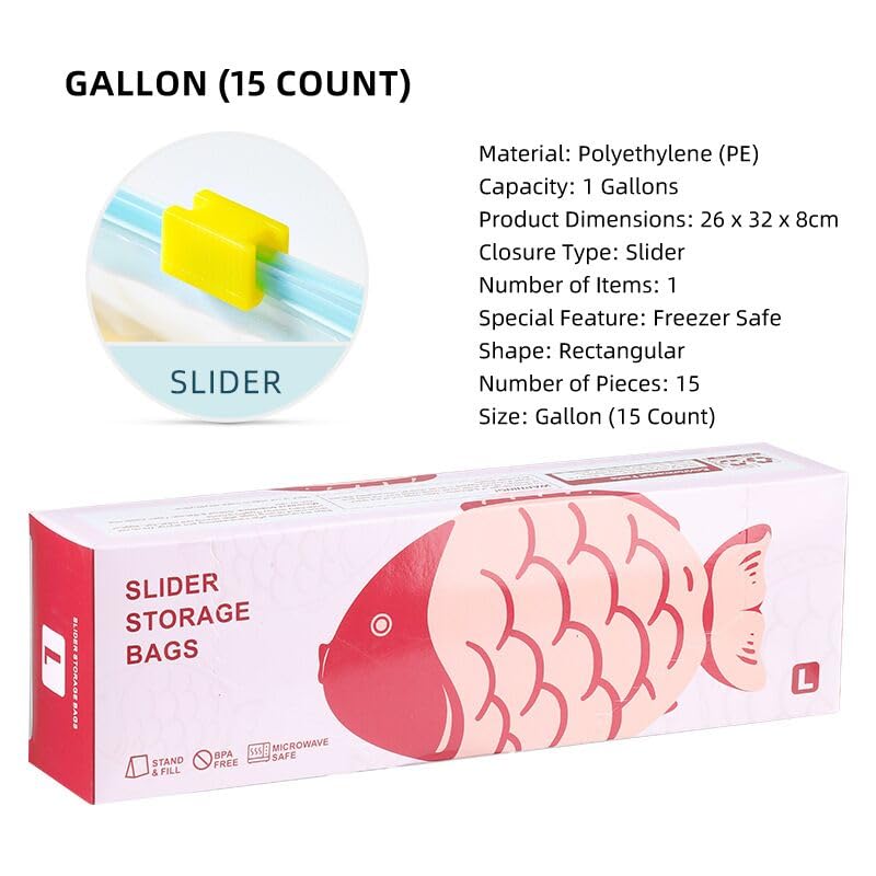 15pcs Ziplock Bags,Food Storage Freezer Bags,Resealable Slider Zip Stand and Fill Expandable Bottom Freezer and Microwave Safe