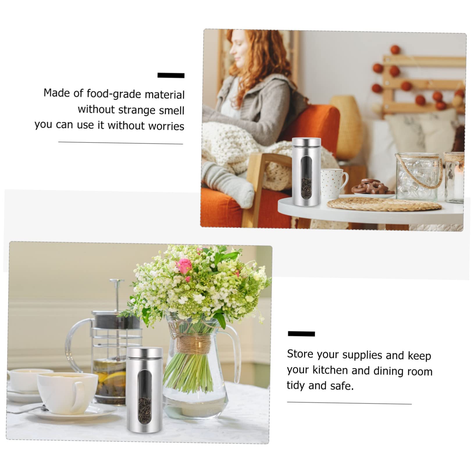 OKUMEYR 1Pc Glass Stainless Steel Airtight Storage Bottle for Kitchen Versatile Food Storage Container with Lid for Household Use for Storing Spices Snacks and More