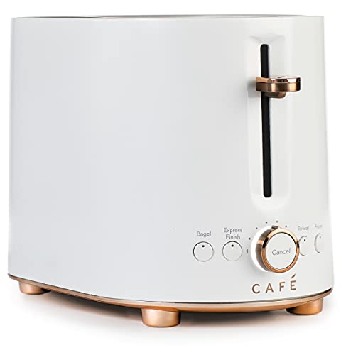 Café Express Finish 2-Slice Toaster | Extra-Wide Slots, Extra Lift for Waffles, Pastries, Texas Toast & More | 4 Pre-Set Functions, 8 Shade Options | Countertop Kitchen Essentials | Matte White