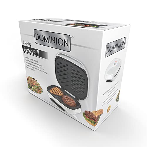 Dominion 2-Serving Classic Plate Electric Indoor Grill and Panini Press, Easy Storage & Clean, Perfect for Breakfast Grilled Cheese Egg & Steak, White