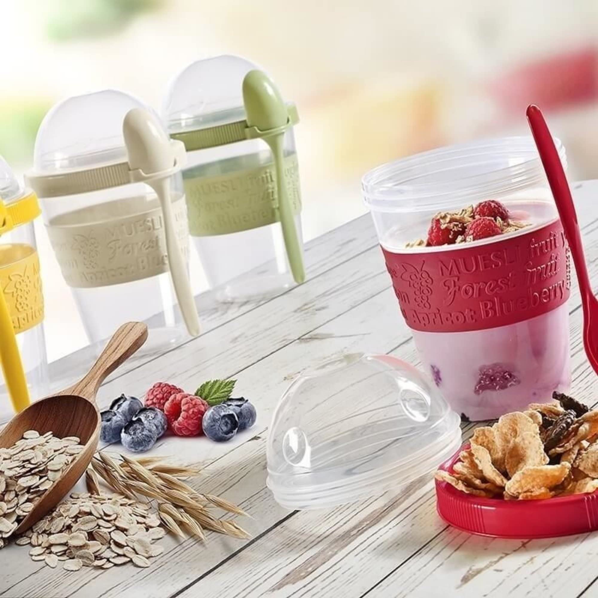 Fairway Finds 4 Pack of 20 oz Yogurt Parfait Cups With Lids Reusable Crunch Cup Portable Cereal Cup Meal Planning Containers Milk Granola Yoghurt Carrying Container Cereal on the go Lids and Spoons