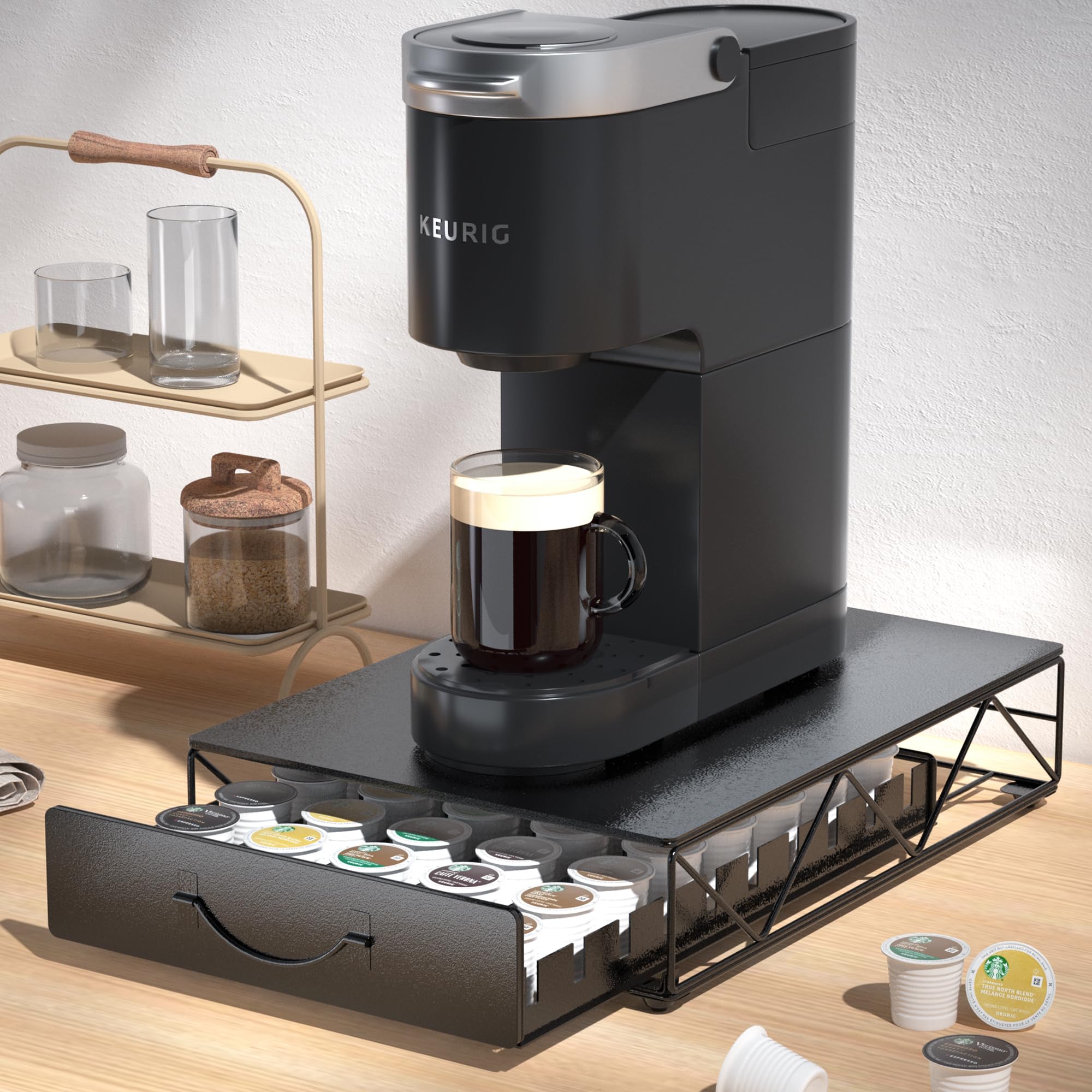 HFHOME Coffee Pod Holder Compatible with 50 VertuoLine, Coffee Capsules Drawer for 40 K Cup, Metal Pod Storage Drawer Organizer for Vertuo Capsules for Home Office Counter