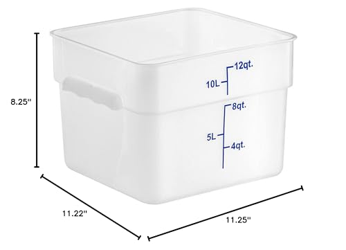 TrueCraftware- 12 Qt. Square Food Storage Container Translucent Polypropylene- Commercial Food Storage Containers Meal Prep Containers Reusable Food Containers for Pantry Kitchen Storage Organization