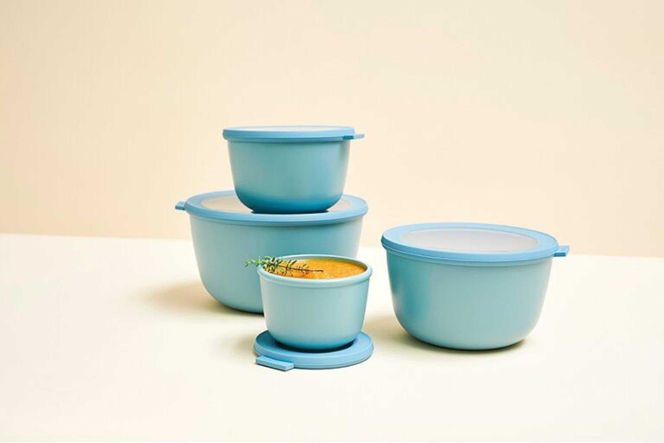 Mepal – Multi Bowl Cirqula 3-Piece Set – Food Storage Container with Lid - Suitable as Airtight Storage Box for Fridge & Freezer, Microwave Container & Servable Dish - 350, 750, 1250ml - Nordic Sage