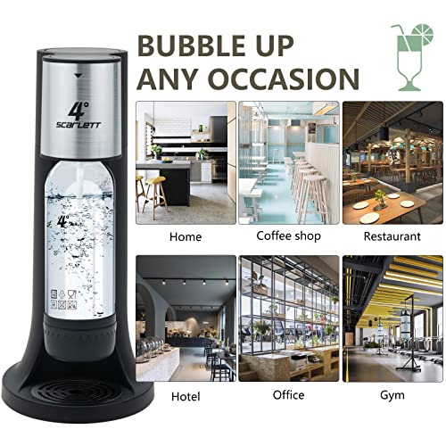 4° Sparkling Water Maker, Carbonated Water Machine and Soda Maker Machine for Home or Office, with 1.0L BPA-free Sparkling Water Bottle, Compatible with Any Screw-in 60L CO2 Carbonator(NOT Included)(Matte Black)