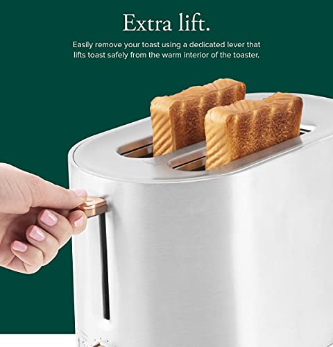 Café Express Finish 2-Slice Toaster | Extra-Wide Slots, Extra Lift for Waffles, Pastries, Texas Toast & More | 4 Pre-Set Functions, 8 Shade Options | Countertop Kitchen Essentials | Matte White