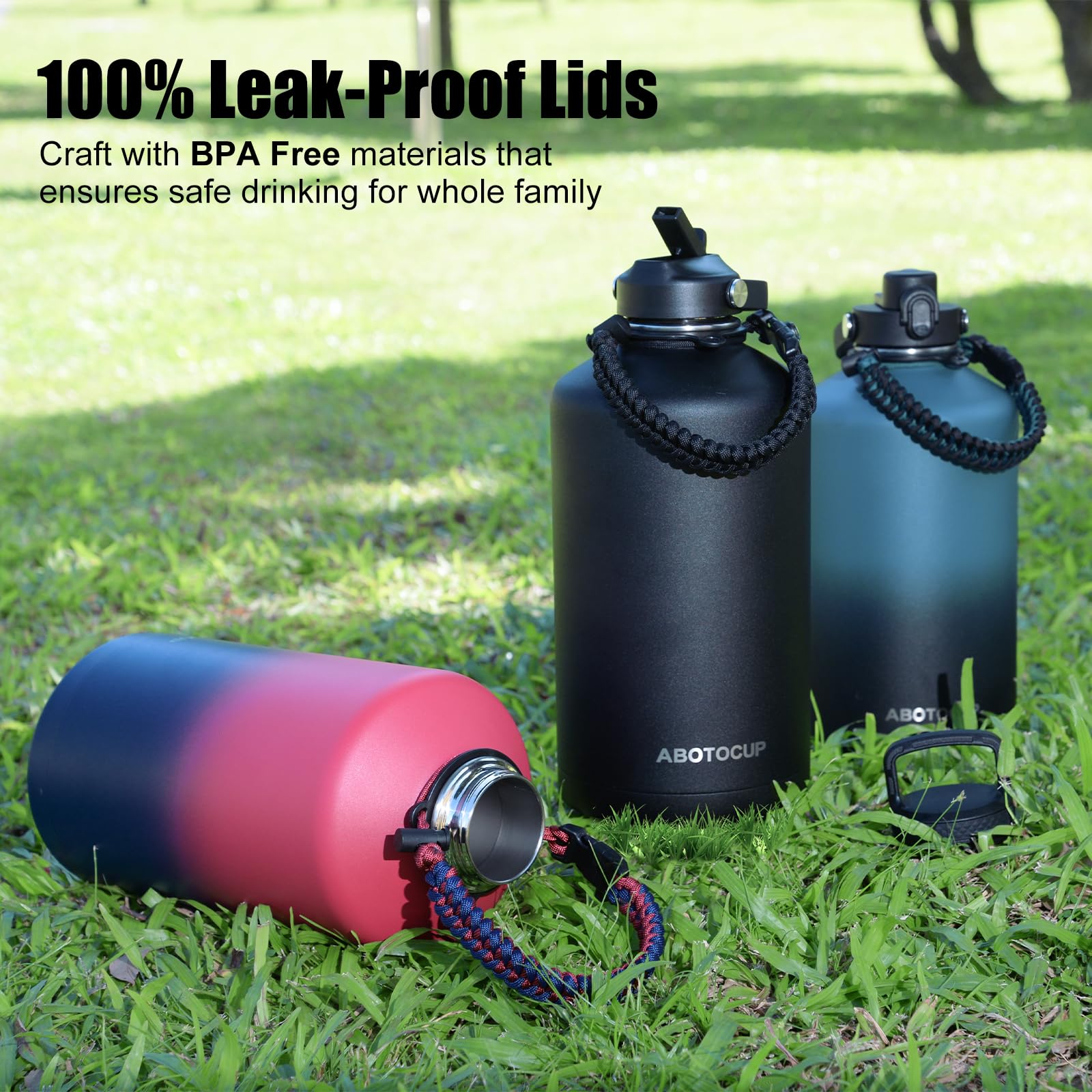 ABOTOCUP Gallon Water Bottle Insulated Keep Cold24H & Hot12H, Large 1 Water Bottle Gallon with Straw Lids&Paracord Handle, 128oz Water Bottle Double Wall Leak-proof BPA Free with Powder Coated