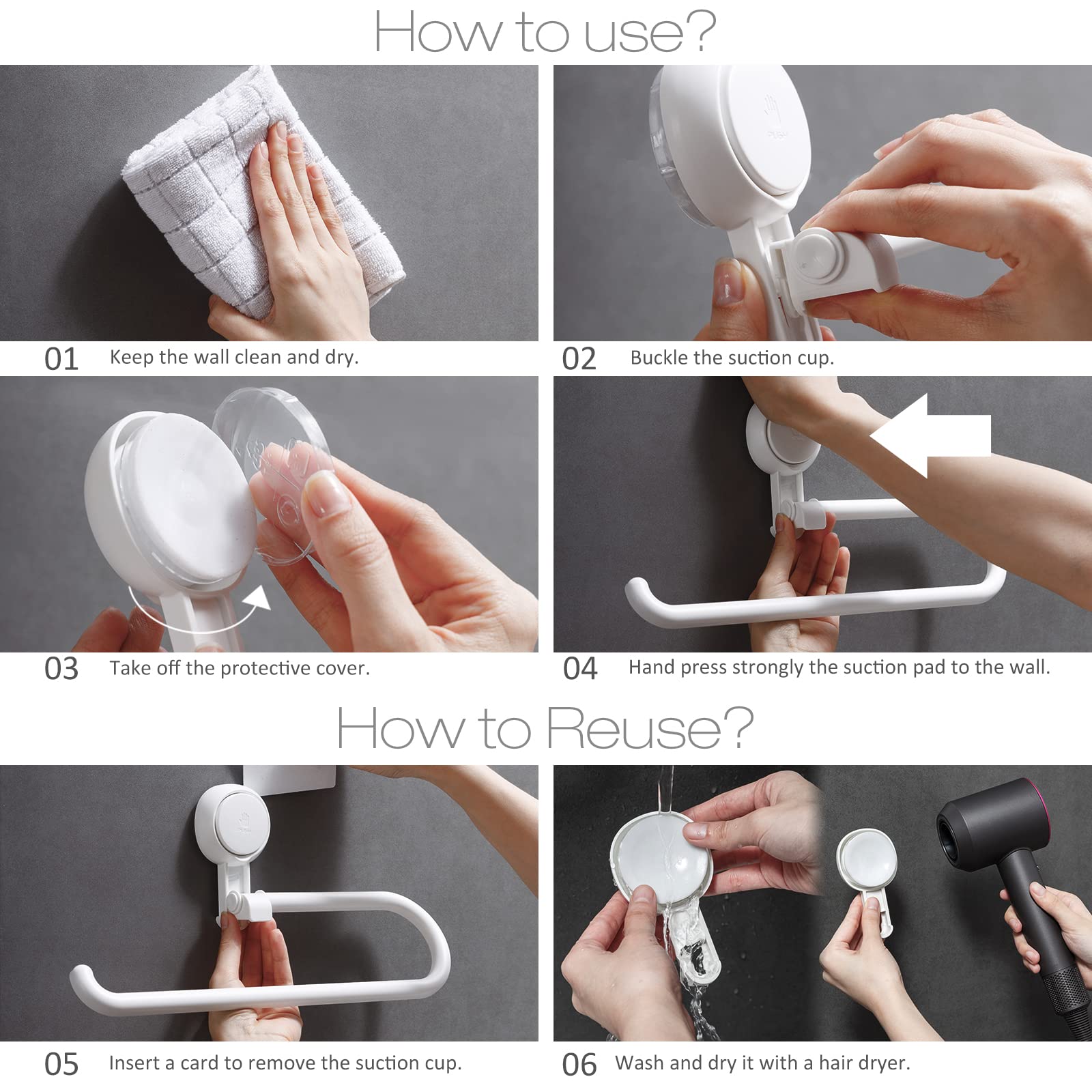 Suction Cup Paper Towel Holder Under Cabinet, Wall Mount for Kithcen Paper Roll, No Drilling Towels Bulks, Removable & Reusable Towel Rack Multi-Used Plastic Paper Towel Holder
