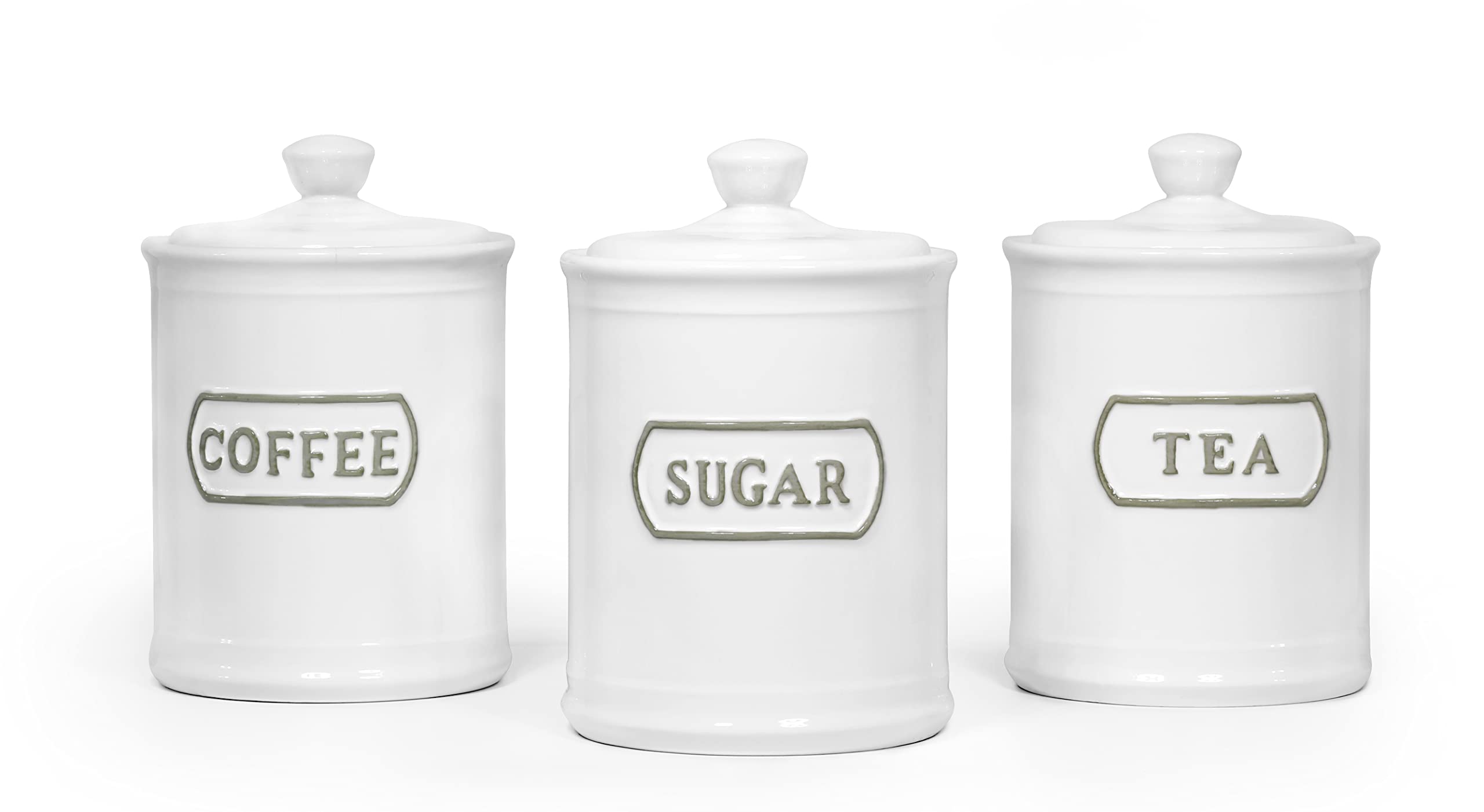 Relief Rectangle TAWCHES Ceramic Canisters Sets For The Kitchen Canisters For Countertop Set of 3 Airtight Coffee Canisters For Ground Coffee Sugar Container Tea Storage Jars With Lids Farmhouse Decor