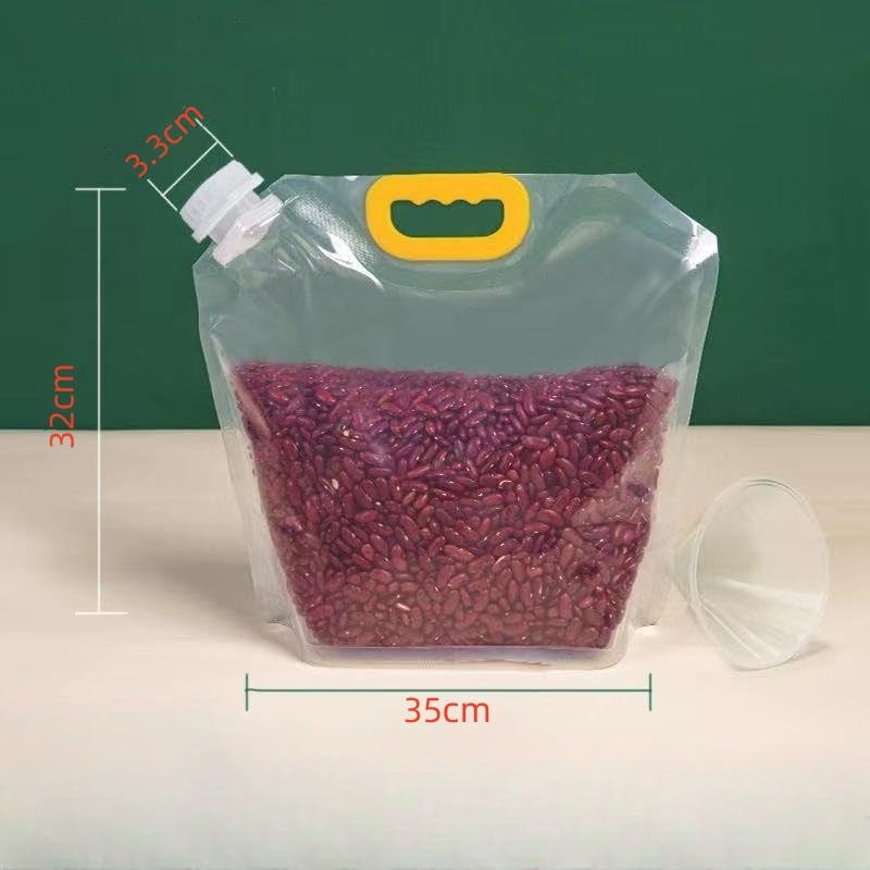 5pcsFood Storage Bags, Grain Moisture-proof Sealed Bag,Stand Up Food Bags Large Reusable Sealed Bag with Handle and Cap BPA Free