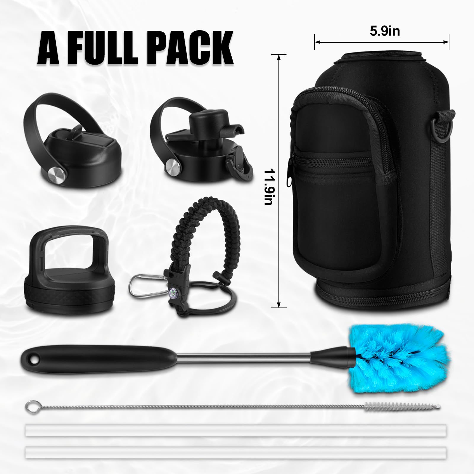 ABOTOCUP Gallon Water Bottle Insulated Keep Cold24H & Hot12H, Large 1 Water Bottle Gallon with Straw Lids&Paracord Handle, 128oz Water Bottle Double Wall Leak-proof BPA Free with Powder Coated