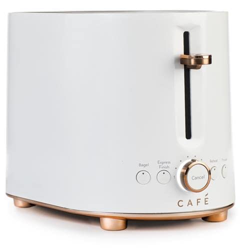 Café Express Finish 2-Slice Toaster | Extra-Wide Slots, Extra Lift for Waffles, Pastries, Texas Toast & More | 4 Pre-Set Functions, 8 Shade Options | Countertop Kitchen Essentials | Matte White