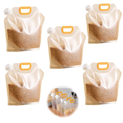 5pcsFood Storage Bags, Grain Moisture-proof Sealed Bag,Stand Up Food Bags Large Reusable Sealed Bag with Handle and Cap BPA Free