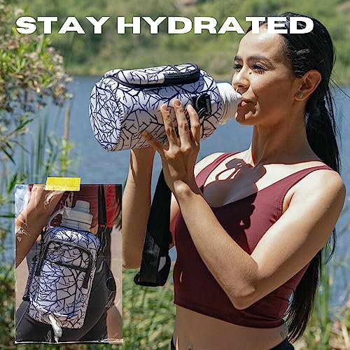 Thermosis 64 Oz insulated water bottle Stainless Steel Water Bottle with Straw & Holder Strap - Includes 2 Lids water bottles - Leak Proof water bottle for Men & Women - White Marble