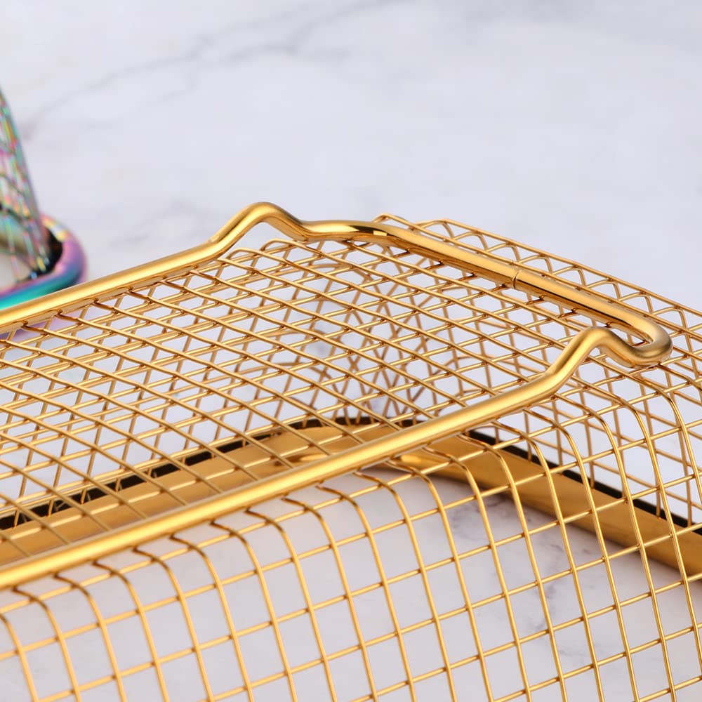 BYEGOU Gold Kitchen Drawer Organizer, Stackable Mesh Storage Baskets, Stainless Steel Silverware Organizer for Holding Knife Fork Spoon, 12.5"x5"x2.5", Pack of 2
