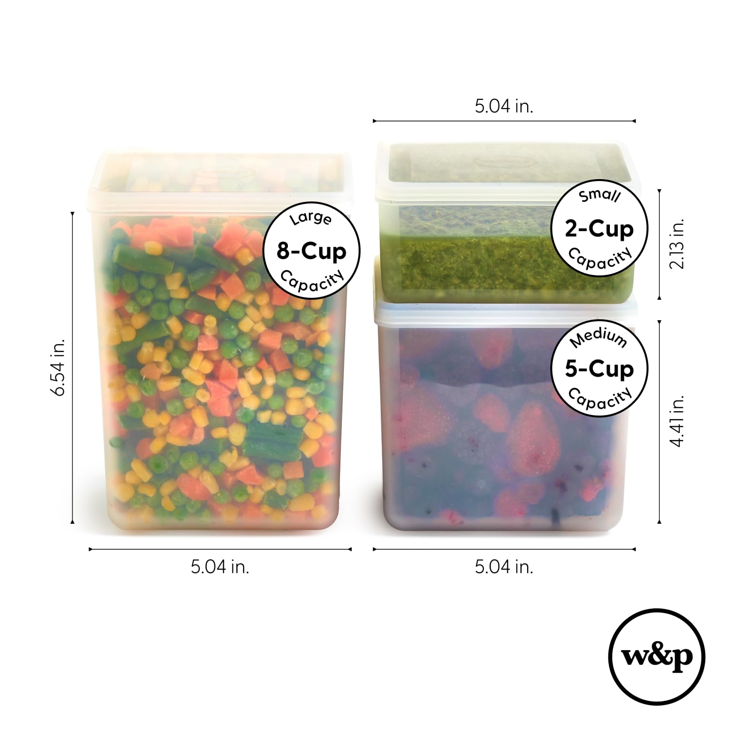 W&P Freezer Cubes- Set of 3 | Reclaim Your Freezer With Tidy Stackable Frozen Food Containers | 16oz, 40oz, 64 oz | Freezer safe, BPA Free, Dishwasher Safe, Microwave Safe