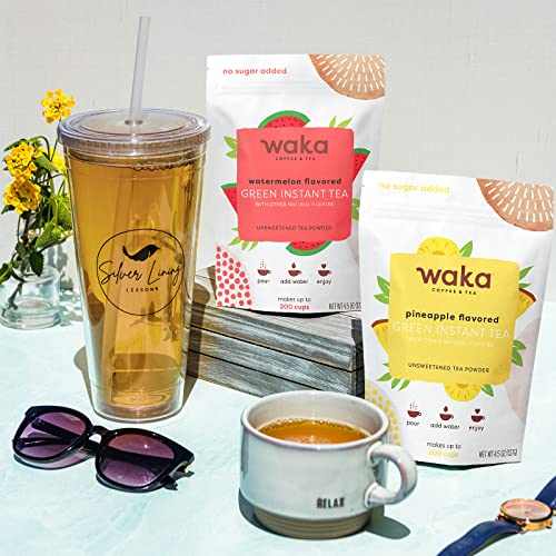 Waka β Unsweetened Instant Tea Powder 2-Bag Combo β 100% Tea Leaves β Watermelon Flavored & Pineapple Flavored, 4.5 oz Per Bag