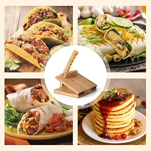 Tortilla Press 10 Inch Roti Maker Large Bamboo Wood Tortilla Press with Rolling Pin &100 Pcs Parchment Paper Quesadilla Maker for Homemade Tortilla, Roti.