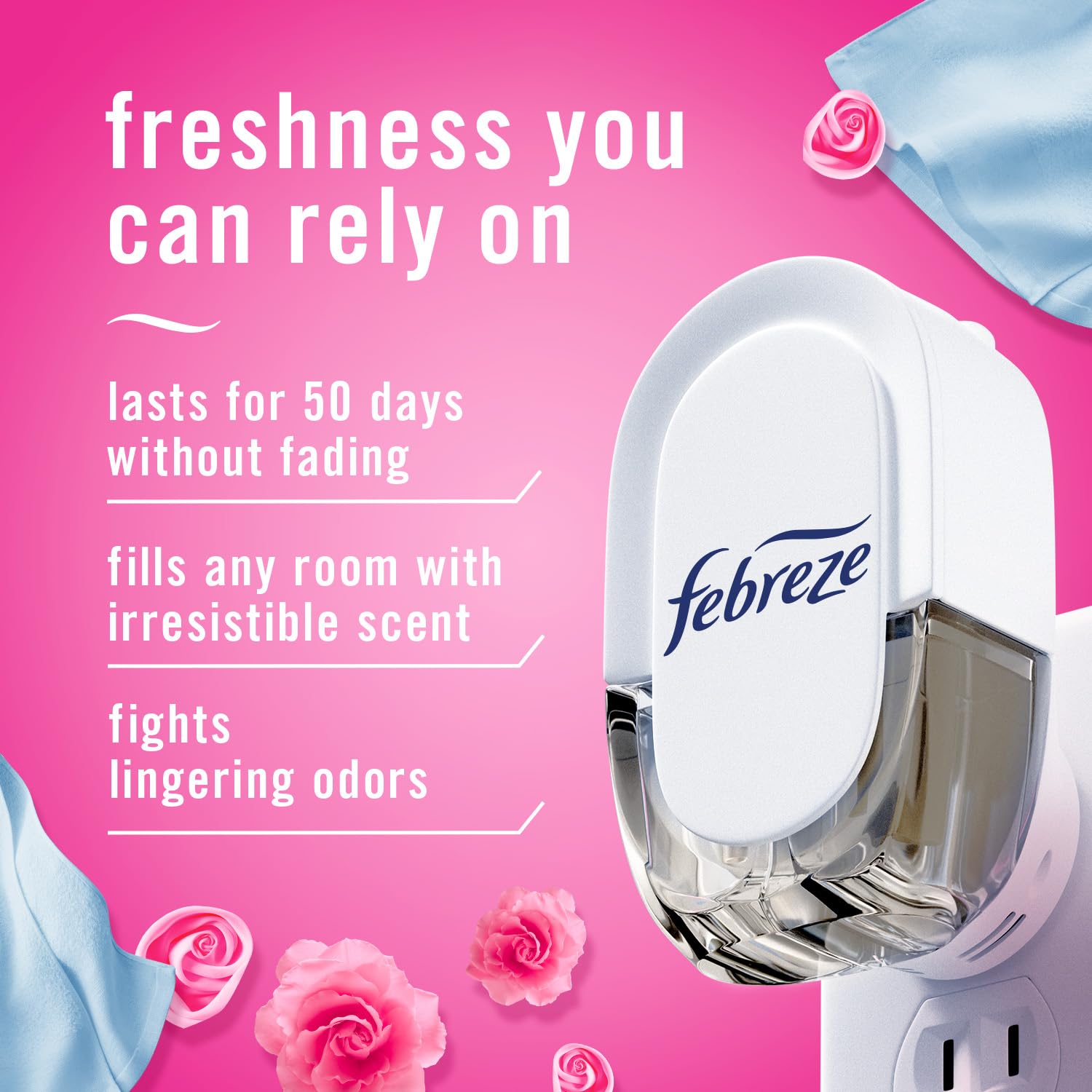 Febreze Odor-Fighting Fade Defy PLUG Air Freshener Refill, Downy April Fresh, (3) .87 fl. oz. Oil Refills