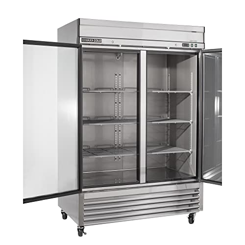 Maxx Cold MXSR-49GDHC 54" Double Glass Door Reach-In Refrigerator in Stainless Steel with 42.9 Cu. Ft. Storage, Bottom Mount