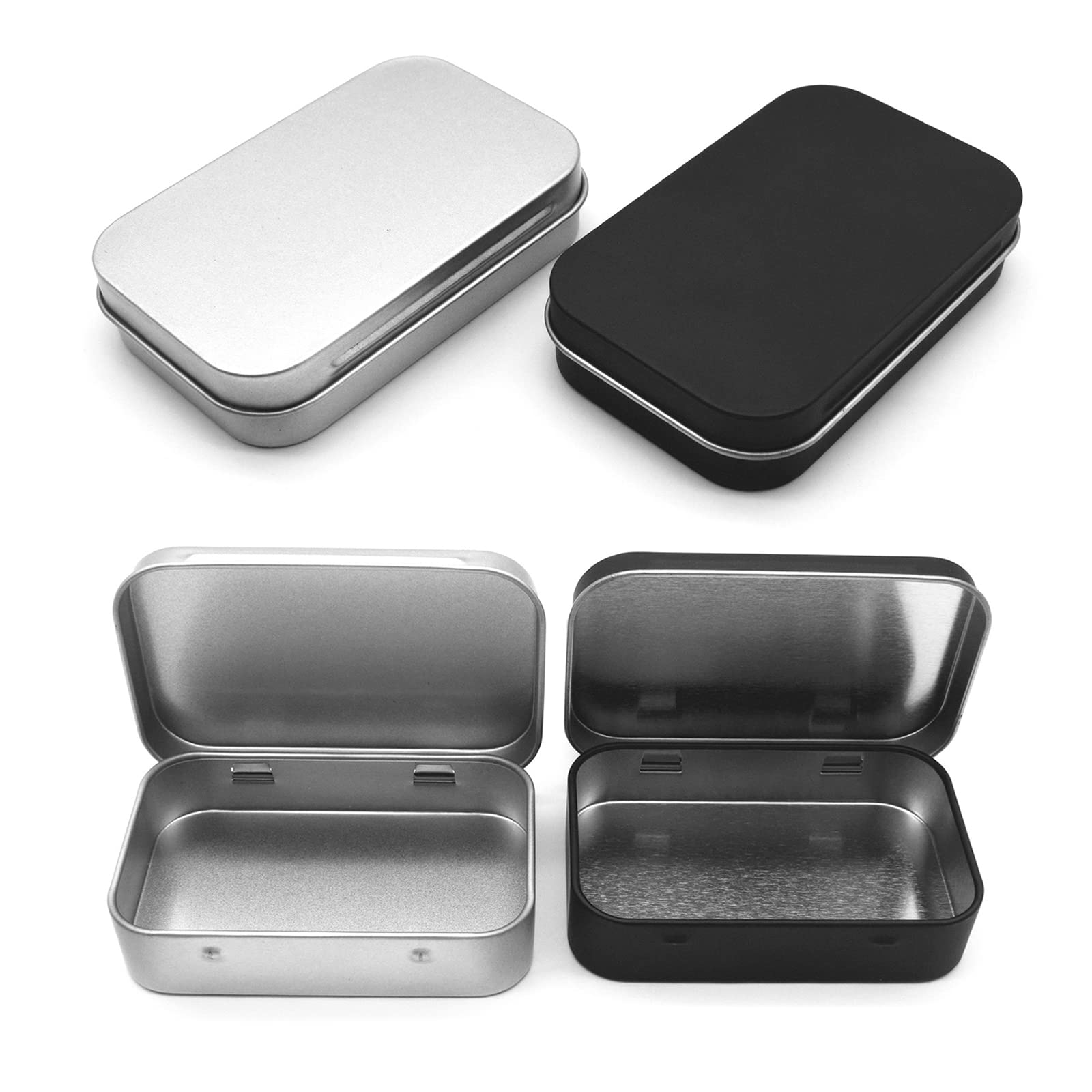 CYISONAL 4 Pcs Metal Hinged Tin Box Container Mini Portable Small Storage Container Kit with Lid for Home Storage,3.9x2.3x1.1 Inch