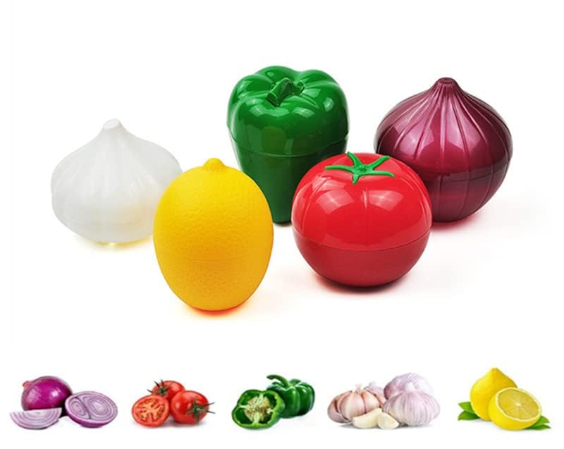 JOSON 5-Piece Vegetable and Fruit Storage Set, BPA-Free Reusable Refrigerator Food Keeper for Peppers, Onions, Tomatoes, Lemons, and Garlic
