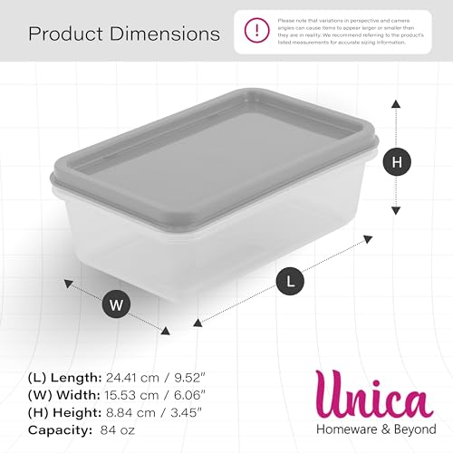 Unica Food Storage Container, with Airtight Lid, Stackable Rectangle Meal Prep Container, BPA-Free, Microwave and Freezer Safe, Set of 2, 39 oz, 6.06x6.06x3.45 in