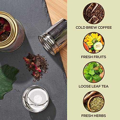 LeafLife Sustainable Bamboo Tumbler with Tea Infuser & Strainer 12oz - Keeps Liquid Hot & Cold for 12 Hrs - Vacuum Insulated Stainless Steel Travel Mug - Infuser Bottle for Loose Leaf Tea & Coffee