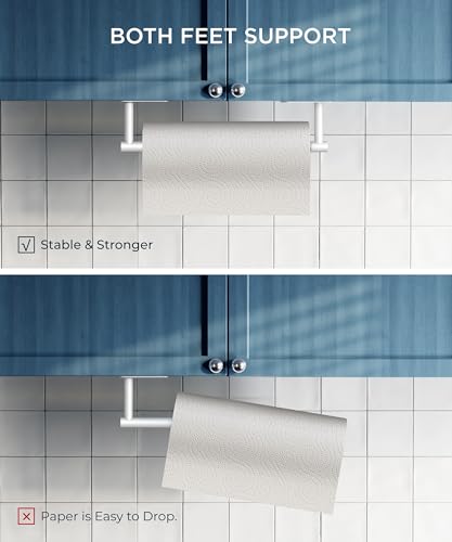FORIOUS Paper Towel Holder Wall Mount, SUS 304 Stainless Steel Self Adhesive Pivoting Kitchen Commercial Paper Towel Holder Dispenser Under Cabinet no Drilling, White