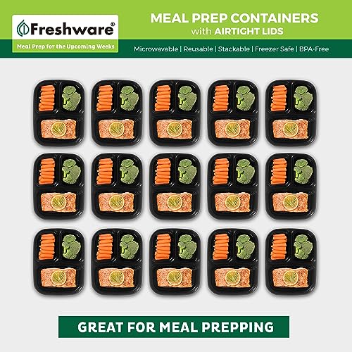 Freshware Meal Prep Containers [150 Pack] 3 Compartment with Lids, Food Storage Containers, Bento Box, BPA Free, Stackable, Microwave/Dishwasher/Freezer Safe (24 oz)