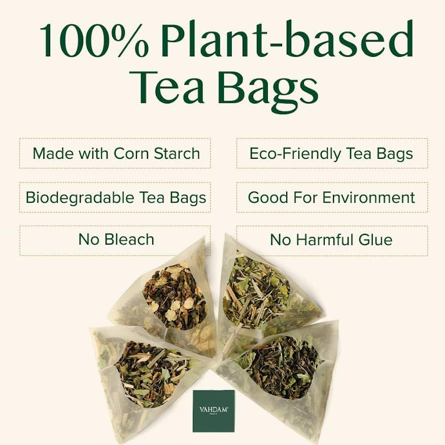 VAHDAM, Organic Turmeric Ginger Herbal Tea (100 Pyramid Tea Bags) Caffeine Free, Superfood w/USDA Organic Turmeric & Ginger | Herbal Tea Bags, Packed in Resealable Ziplock Pouch