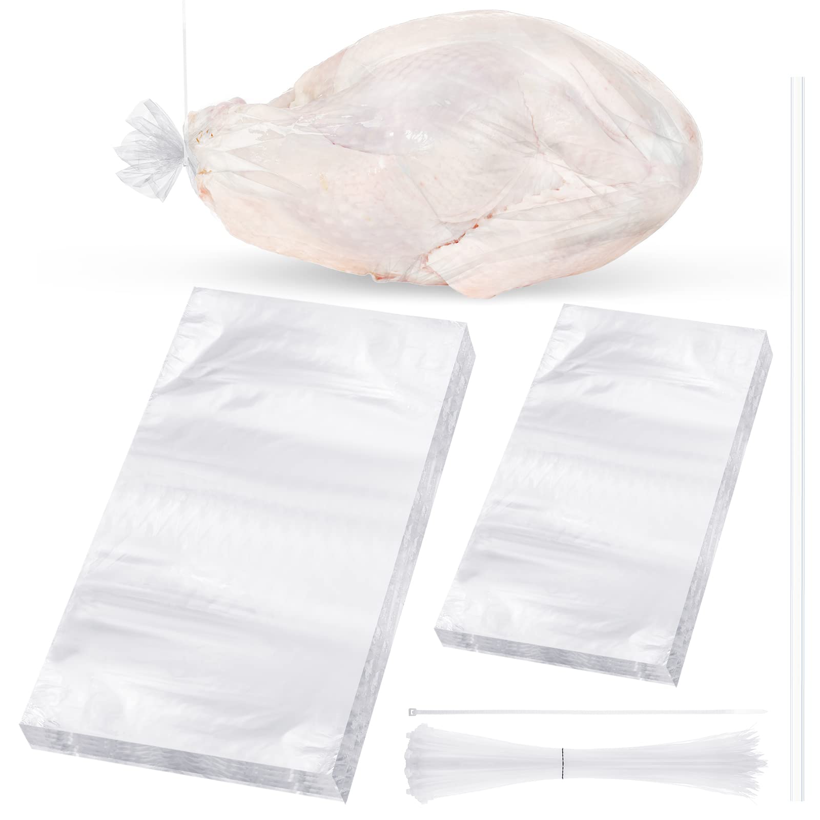 161 Pcs Thanksgiving Turkey Poultry Heat Shrink Bags Set 60 Pcs Transparent Heat Shrink Bags Clear Poultry Heat Shrink Wrap 100 Pcs Zip Ties 1 Silicone Straw for Chickens Meat Food Storage, 2 Sizes