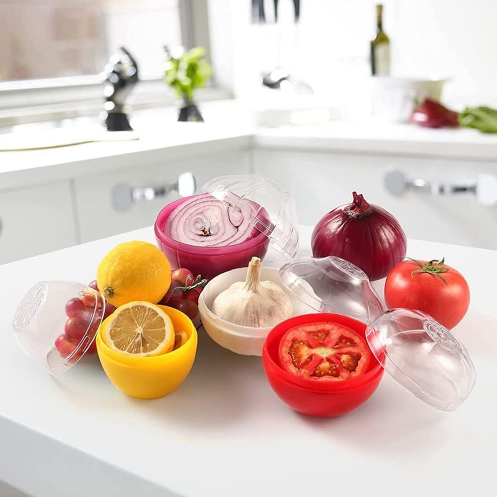 JOSON 5-Piece Vegetable and Fruit Storage Set, BPA-Free Reusable Refrigerator Food Keeper for Peppers, Onions, Tomatoes, Lemons, and Garlic