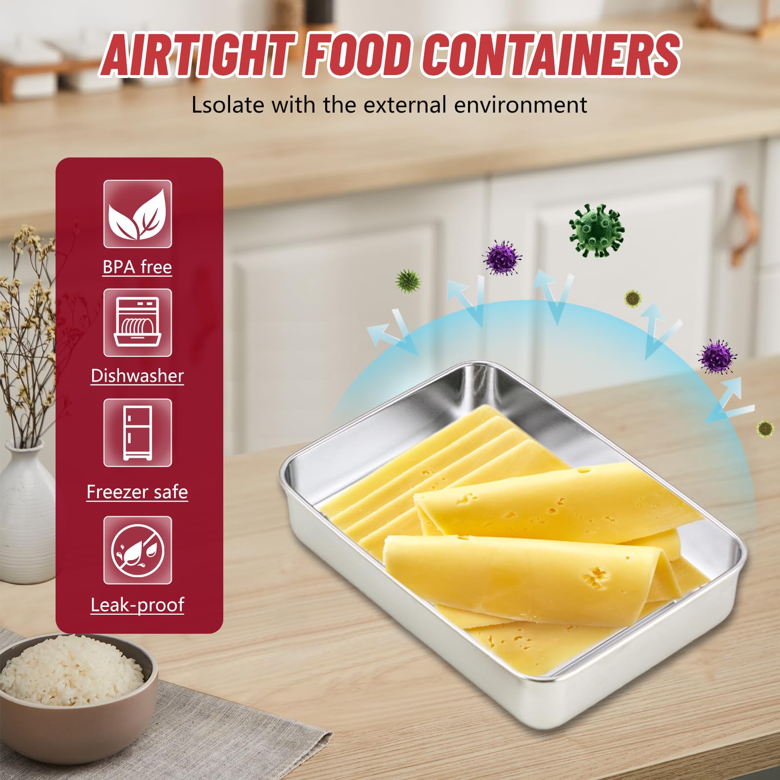 2 Pcs Cheese Container for Fridge, Stainless Steel Cheese Storage Containers with Lids Airtight Cheese Keeper for Refrigerator Dishwasher Safe Cheese Holder for Pantry, Counter, Refrigerator