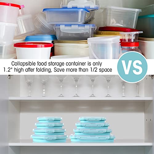 Karenhi 8 Pack Collapsible Silicone Food Storage Containers with Airtight Lids Stackable Collapsible Bowls with Lids Microwave and Dishwasher Safe(Blue)