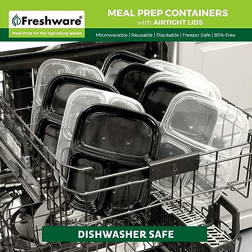 Freshware Meal Prep Containers [150 Pack] 3 Compartment with Lids, Food Storage Containers, Bento Box, BPA Free, Stackable, Microwave/Dishwasher/Freezer Safe (24 oz)