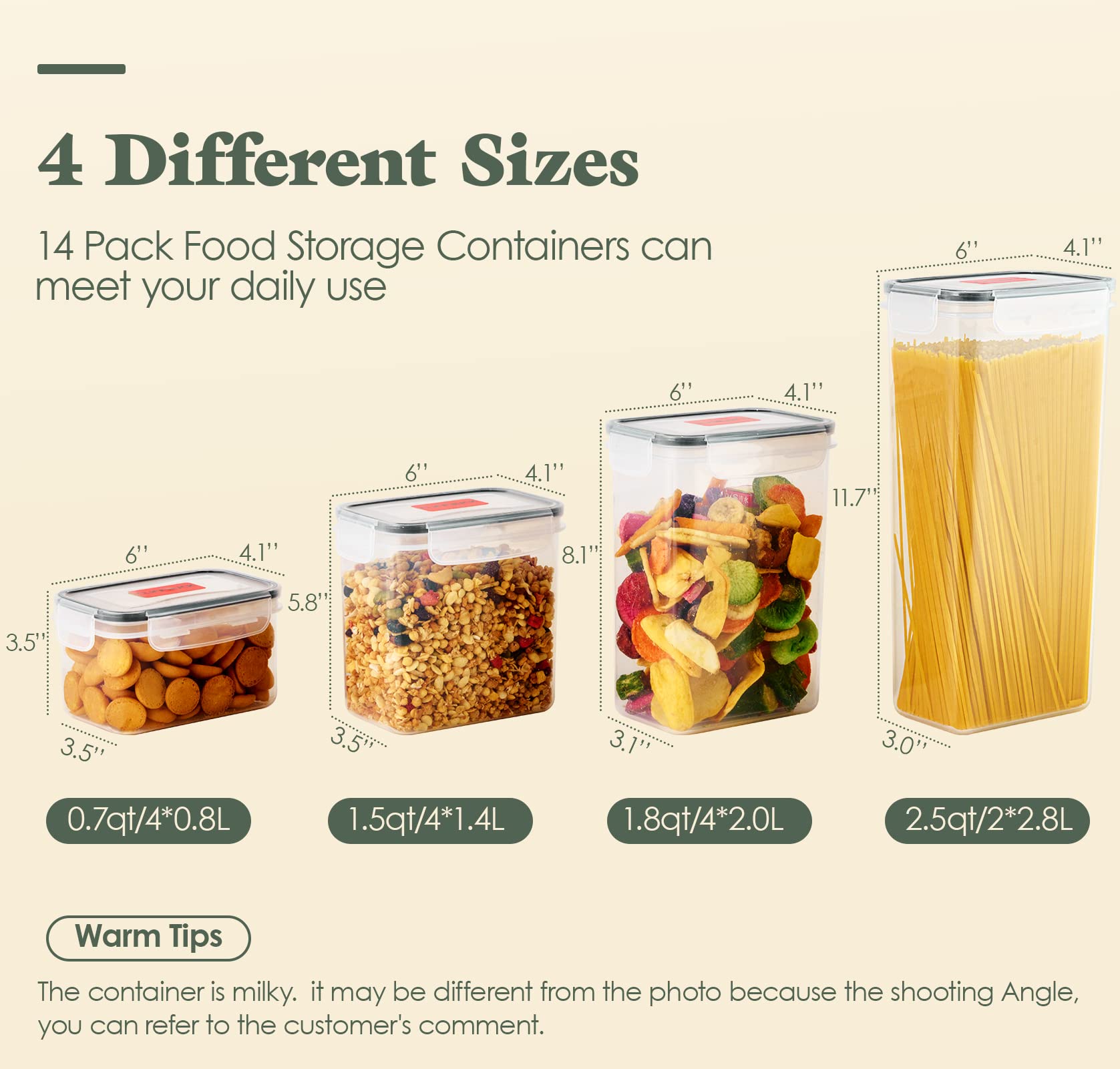 CLIFFBUCK 14 Pack Food Storage Containers With Lids Airtight Dry Plastic Kitchen Containers For Pantry Organizing Canisters BPA-Free