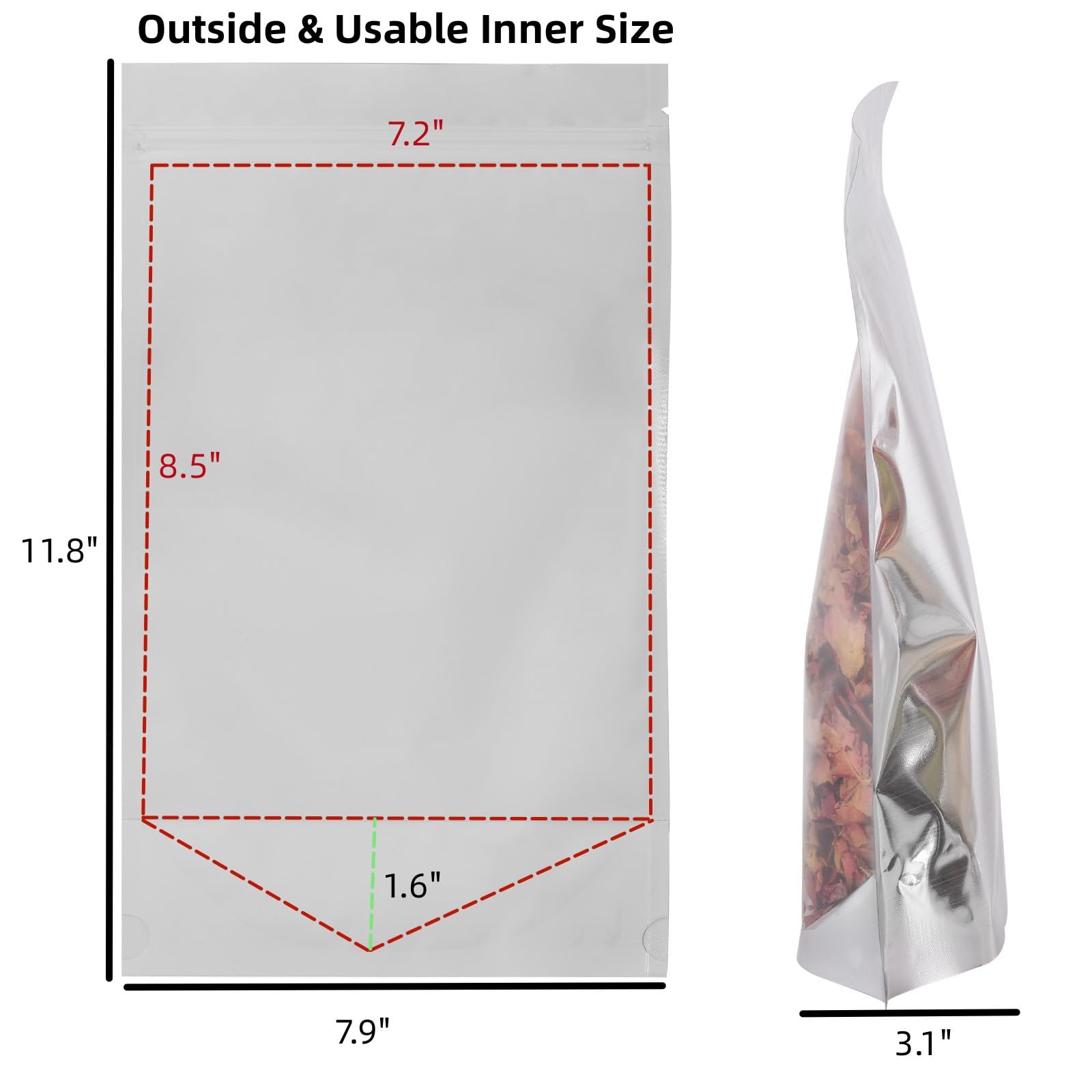 Tecbeauty 100Pcs Stand Up Pouches, Resealable Bags with Window, Plastic Ziplock Coffee Bag, Food Storage Snack Treat Bag, 7.9 x 11.8 inch